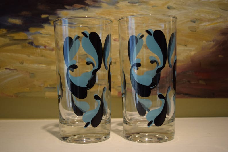 7 Art Deco Drinking Glasses Mid Century Pastel Yin And Yang Etsy