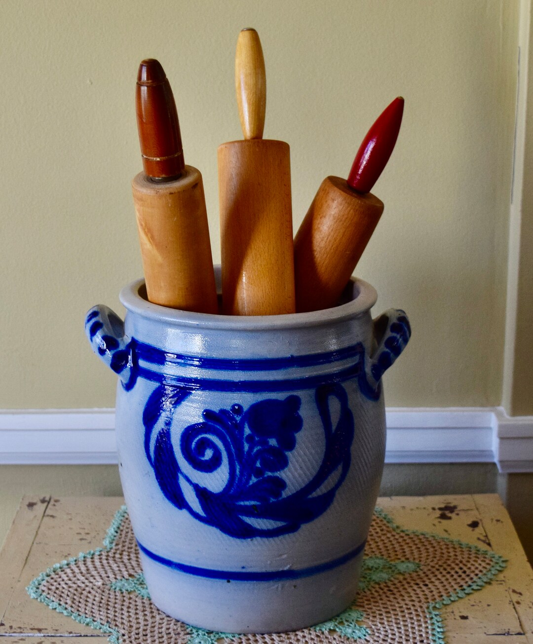 Westerwald Salt Glazed Crock With Handles From Germany 8 Litre Cobalt ...