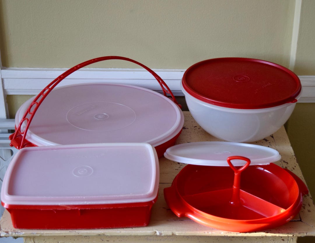 Red Tupperware Divided Dish With Handle Red Tupperware Suzette Bowl ...