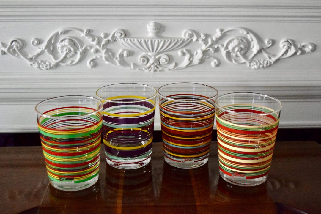 Fiestaware Multi-colored Striped Double Old Fashioned Glasses Homer ...