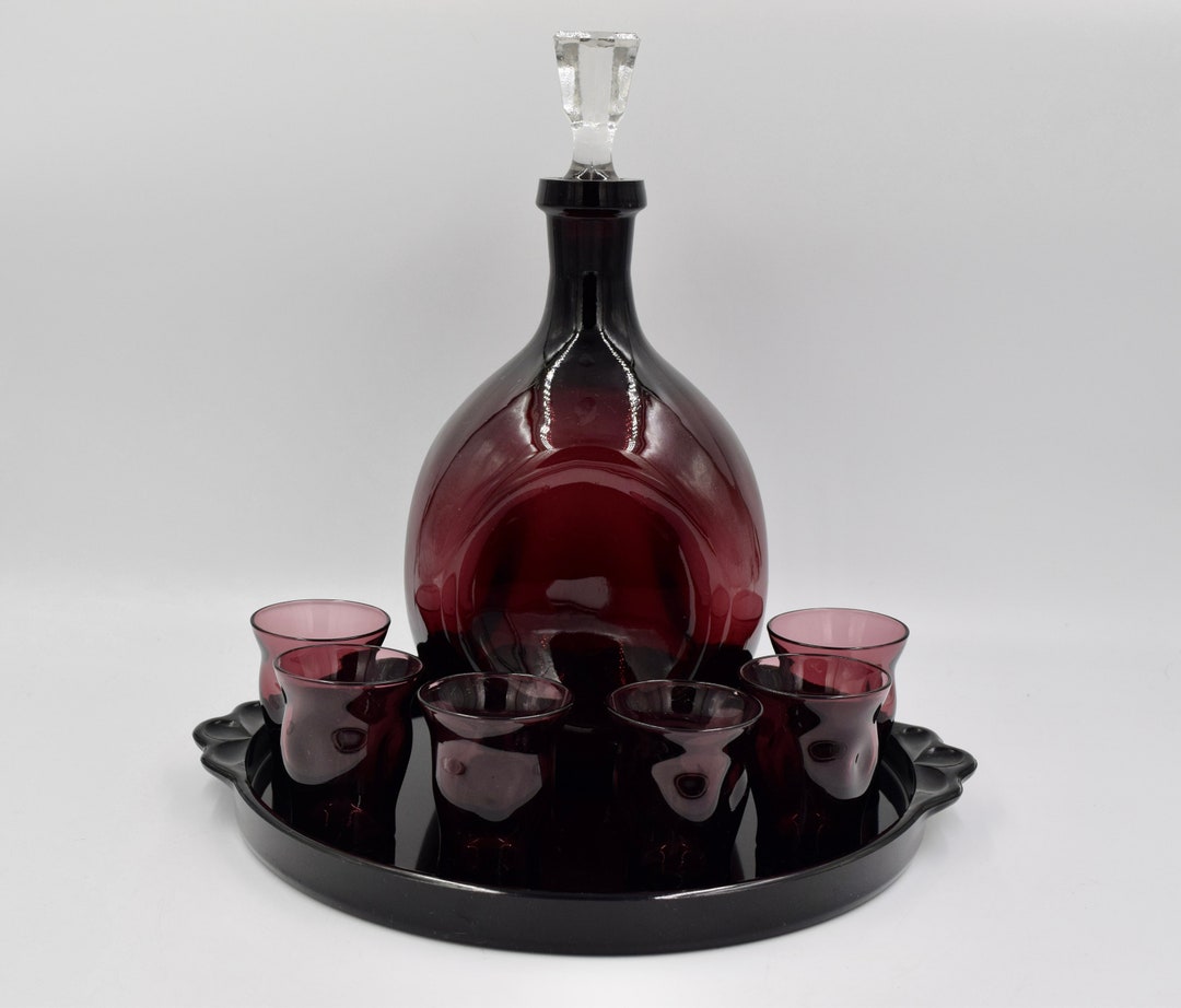 Vintage Amethyst Cordial Set Amethyst Purple Decanter With 6 Cordial ...