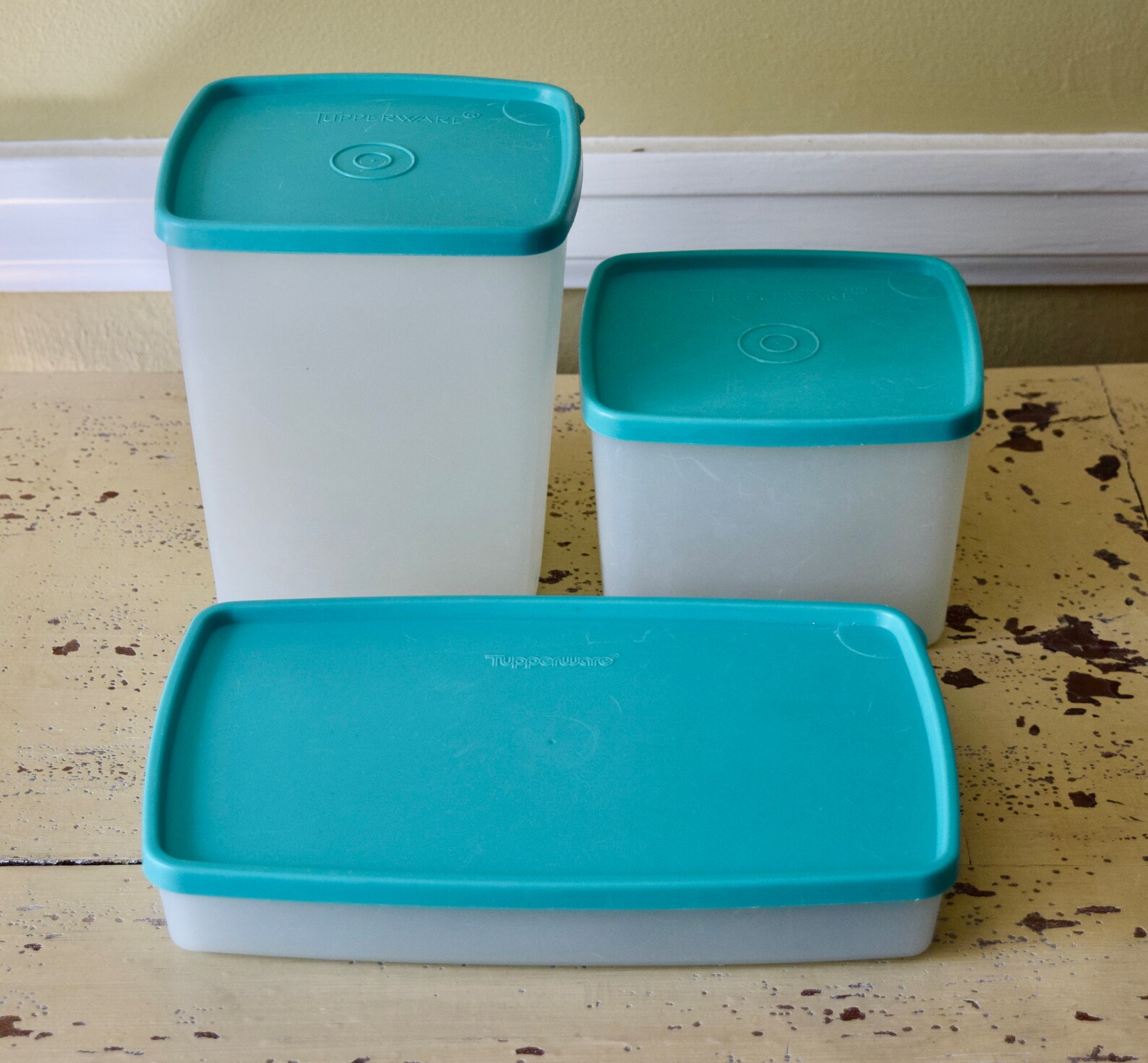 Tupperware Containers With Teal Lids 2002 Bought in Germany Square Tupperware Aqua Tupperware ...
