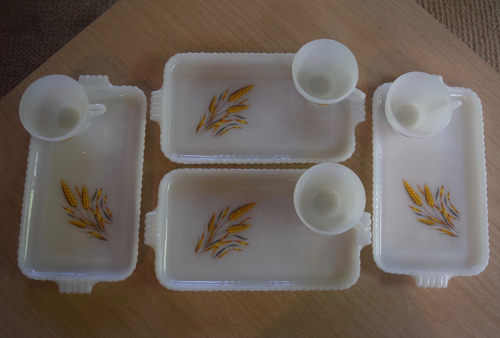 Anchor Hocking Fire King Wheat Pattern 8-piece Snack Set 1960s | Etsy