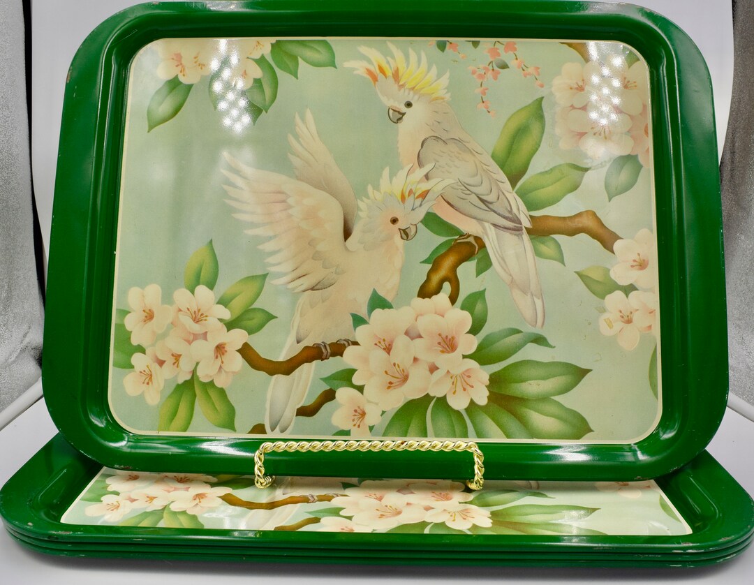 Vintage Metal Bird Parrot Cockatoo Cockatiel Tiki Tray Tiki Toleware ...