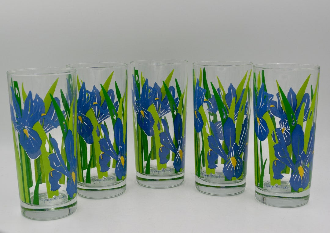 Georges Briard Mid-century Highball Glasses With Iris Floral Pattern ...