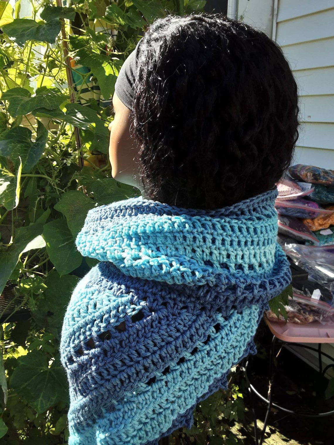 Ebc16 Handmade Bandana Cowl With Hood Ombre Teal Blue - Etsy