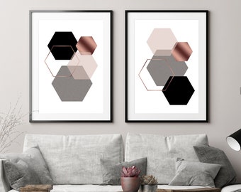 Modern Geometric Wall Art, Rose Gold Printable Art, Scandinavian Art ...