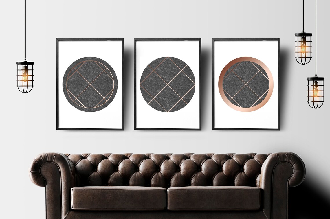 Geometric Rose Gold Printable Wall Art Set of 3, Scandinavian Art ...