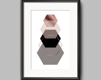 Geometric Rose Gold Printable Wall Art Set of 3, Scandinavian Art ...