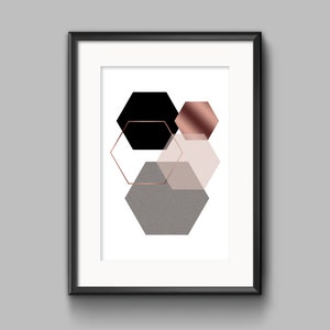 Modern Geometric Wall Art, Rose Gold Printable Art, Scandinavian Art ...
