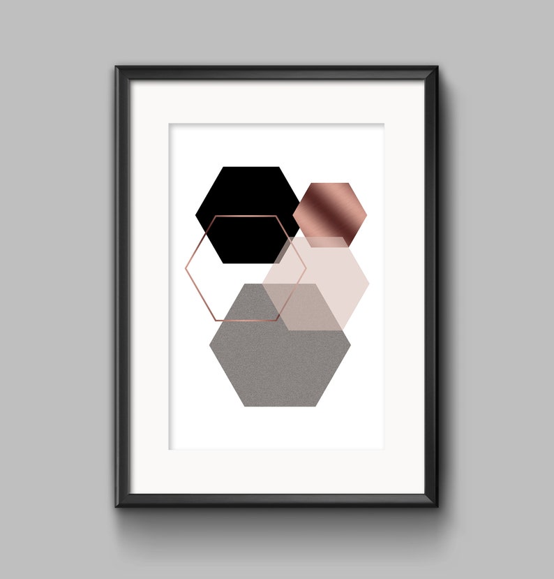 Modern Geometric Wall Art, Rose Gold Printable Art, Scandinavian Art ...
