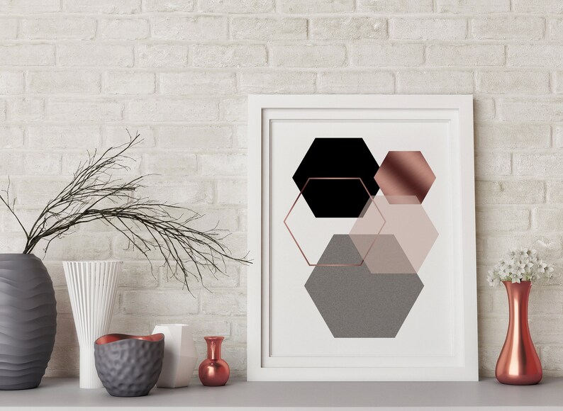 Modern Geometric Wall Art, Rose Gold Printable Art, Scandinavian Art ...