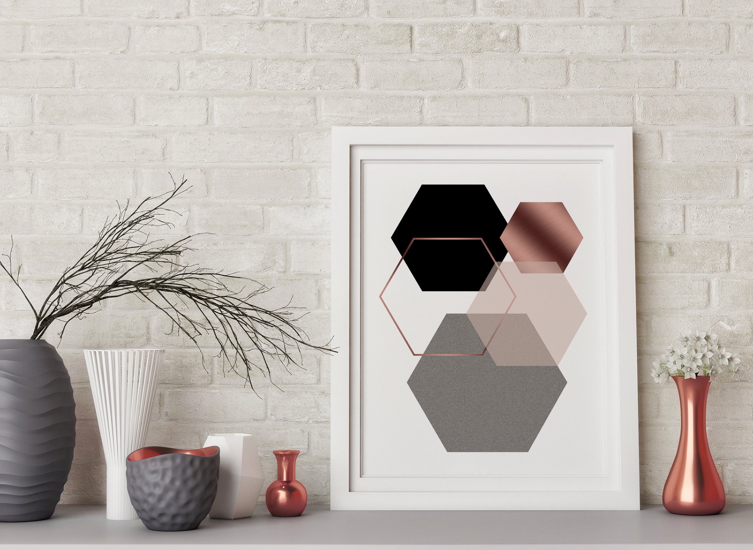 Modern Geometric Wall Art, Rose Gold Printable Art, Scandinavian Art ...