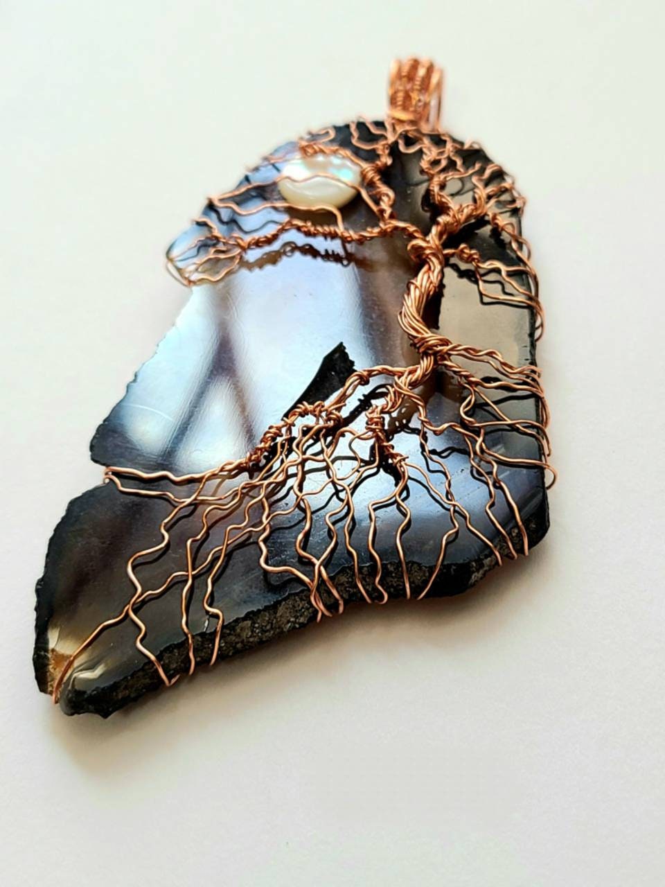 Tree of Life With Moon on Agate Slice Pendant Copper Mother of - Etsy