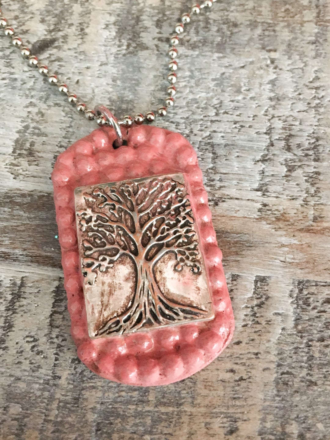 Embellished Dog Tag Necklacerustic Tree - Etsy