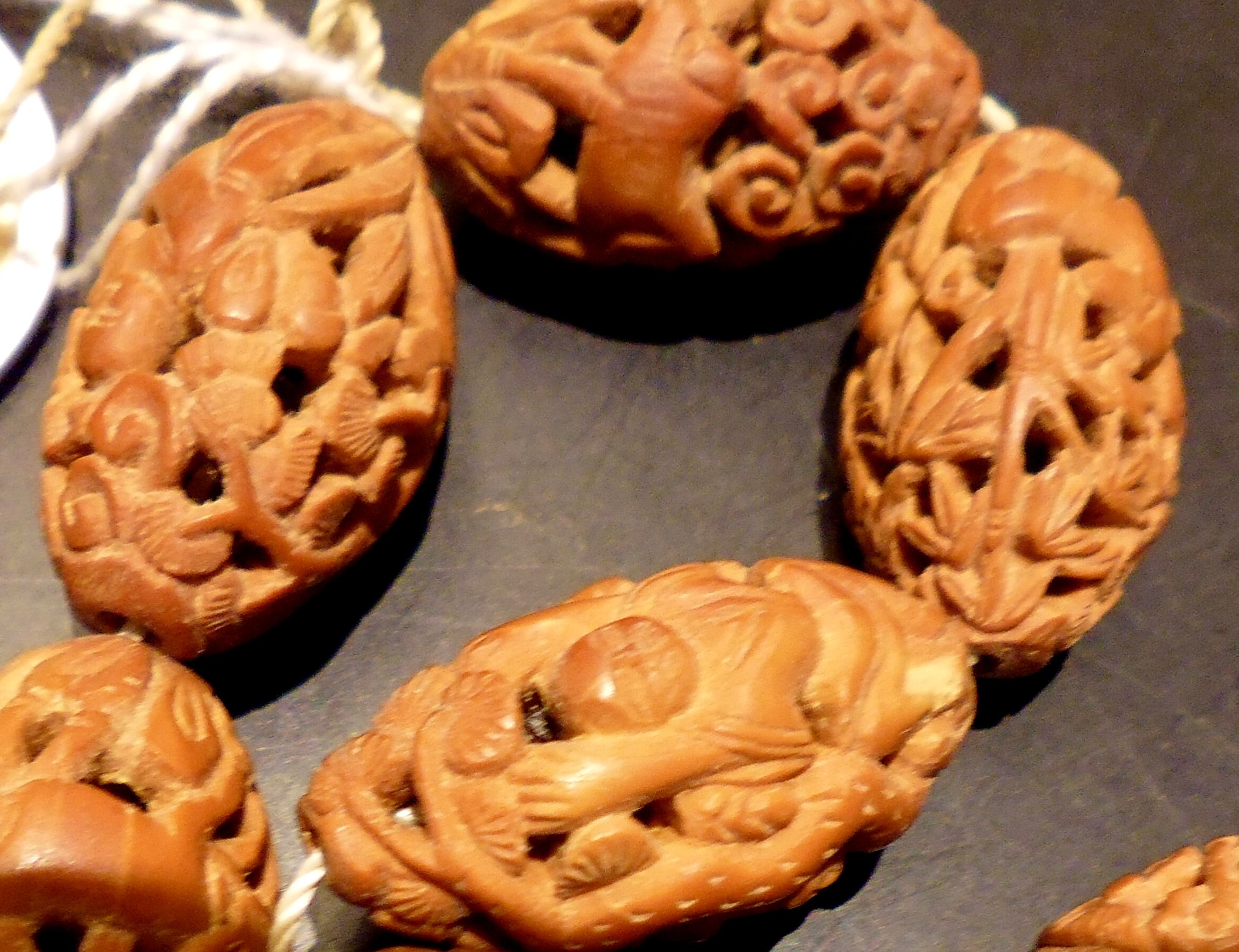 Rare Old Highly Detailed Chinese Carved Olive Pits, Plants, Flowers ...