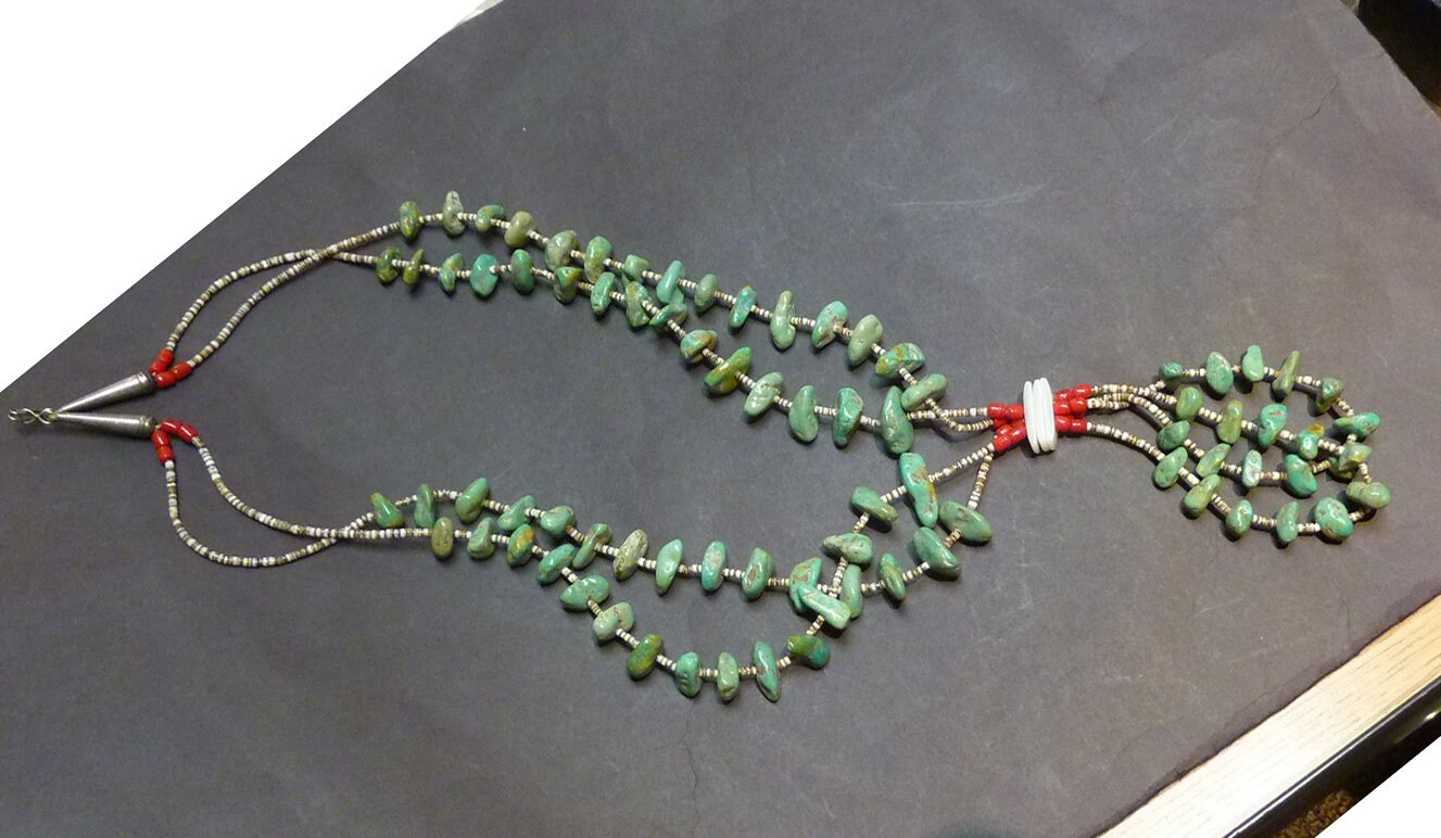 Traditional Native American Turquoise Necklace, With Shell Heishi and ...