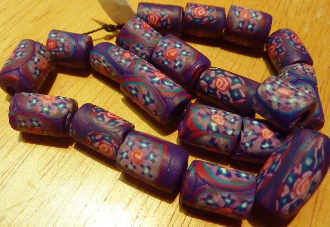 Poly Set 7 -- Set of 20 Tubular Floral Theme Polymer Beads, ) - Etsy