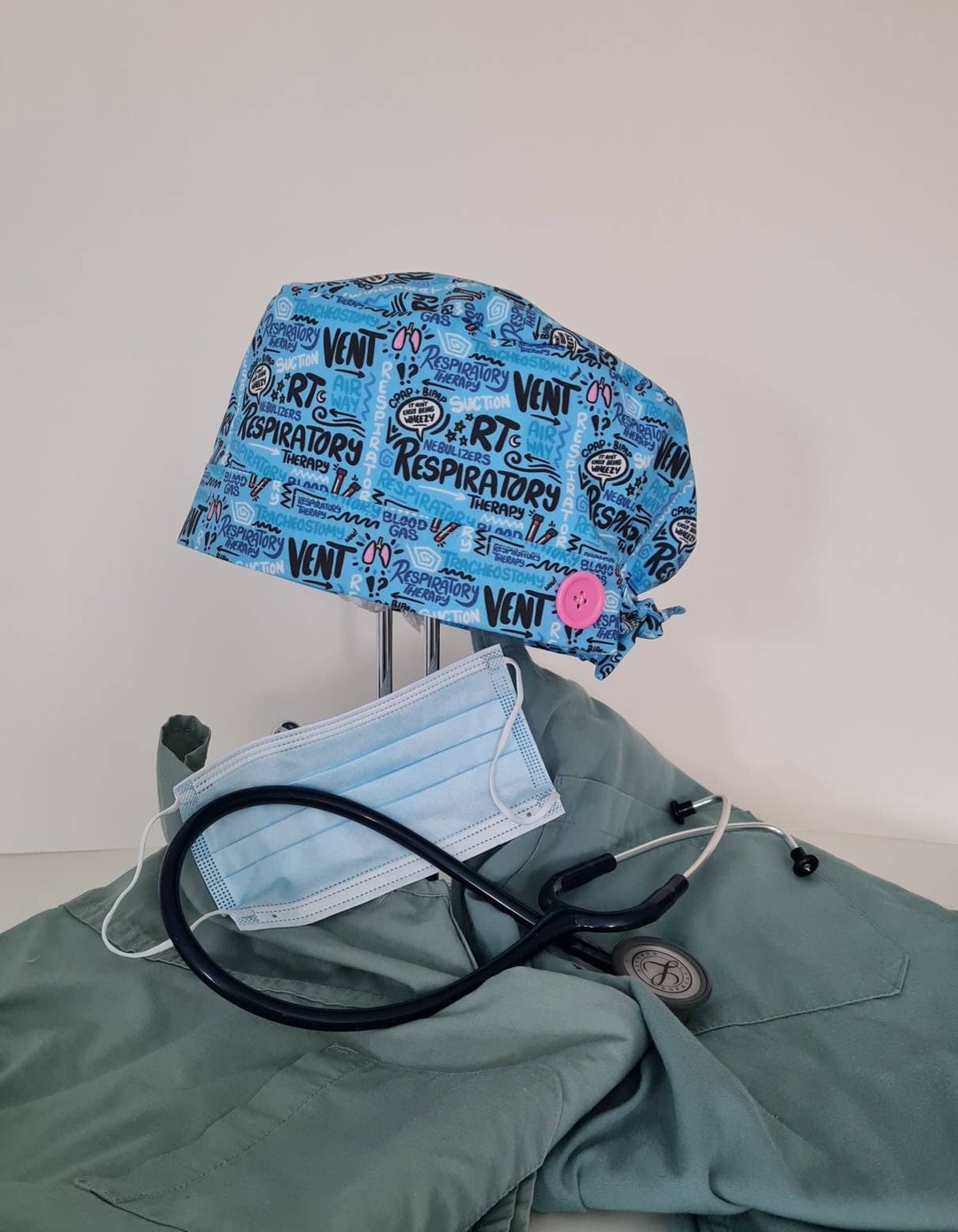 Scrub Cap With Buttons, Women's, Medical Cap, Surgical Cap, Adjustable ...