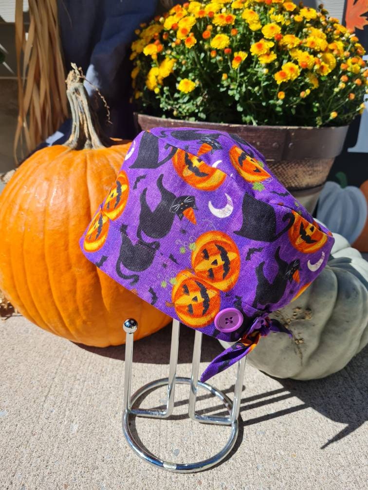 Scrub Cap With Buttons, Women's Medical Cap, Halloween Scrub Cap ...
