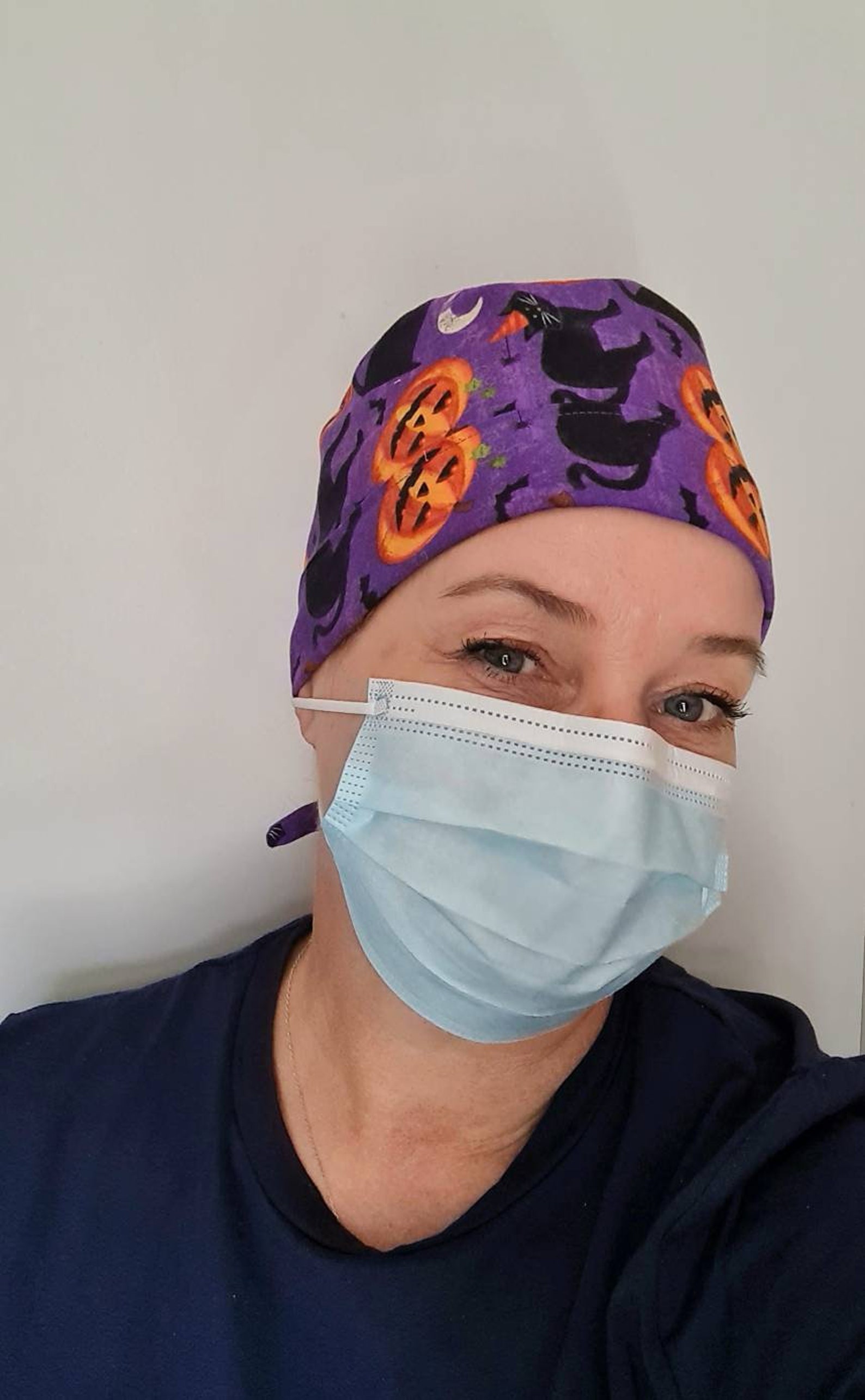 Scrub Cap With Buttons, Women's Medical Cap, Halloween Scrub Cap ...