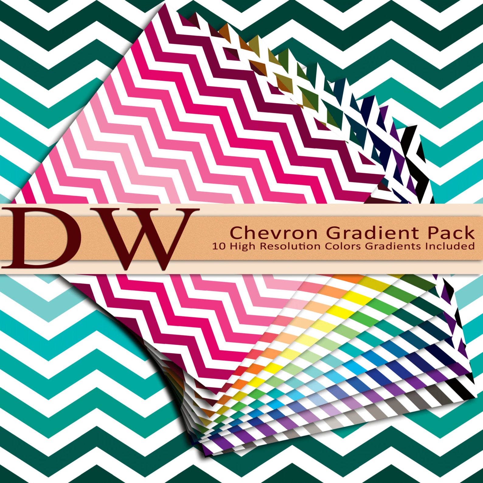 Vertical Chevron Gradient Pack Digital Paper - Digital Files - 10 HIGH ...