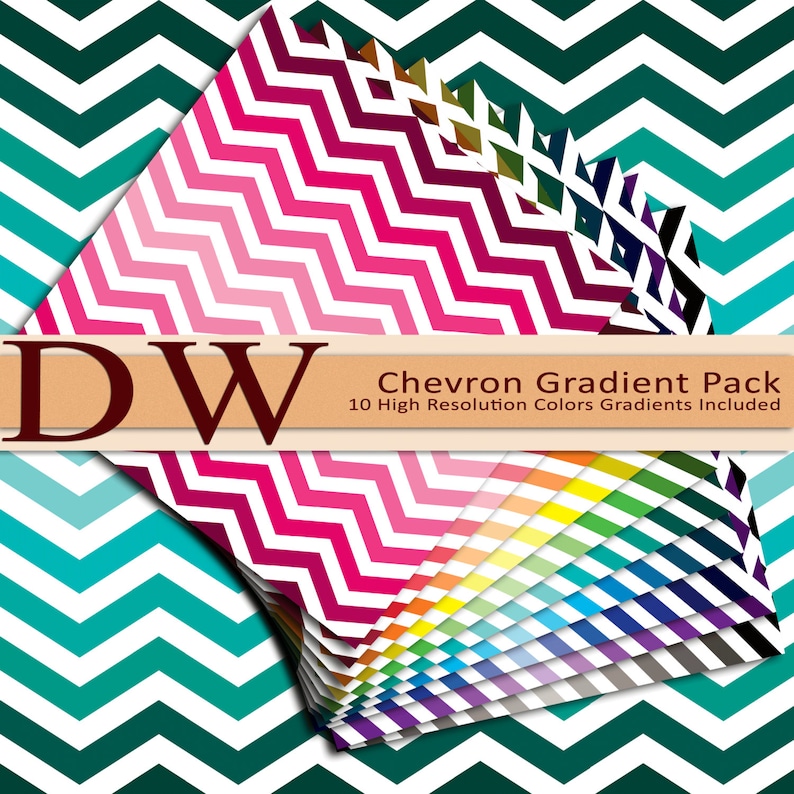 Vertical Chevron Gradient Pack Digital Paper - Digital Files - 10 HIGH ...