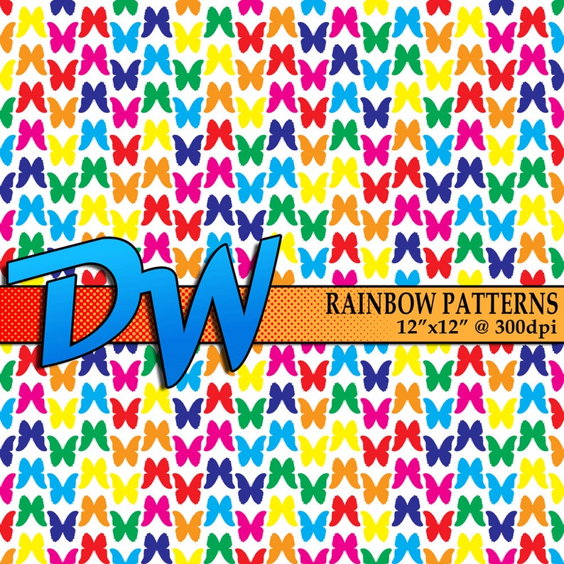 Rainbow Patterns - 8 Pack-chevron, Stars, Butterflies, Polka Dots ...