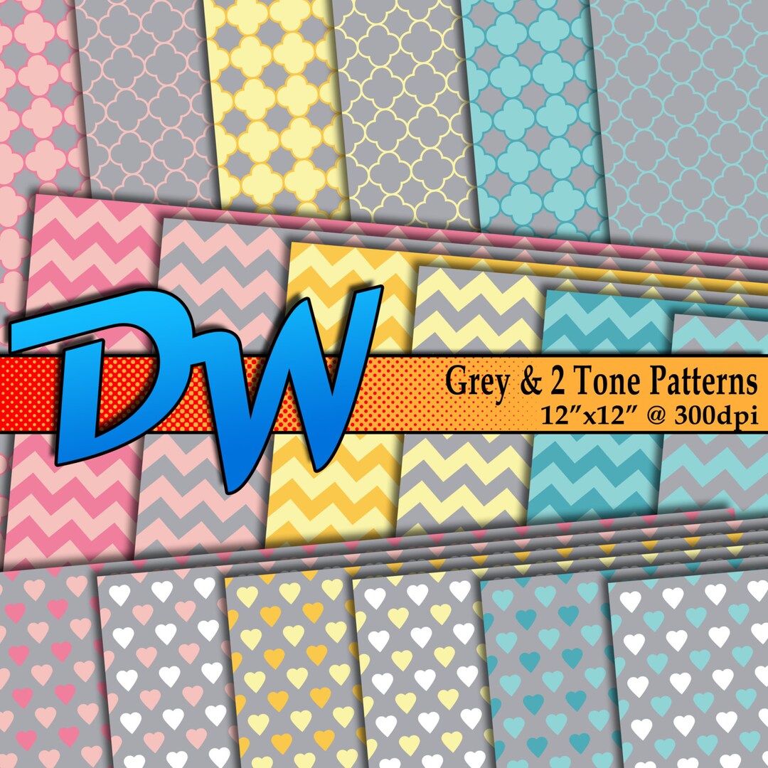 Grey & 2 Tone Digital Paper-18 Printable Scrapbook Craft Paper-hearts ...