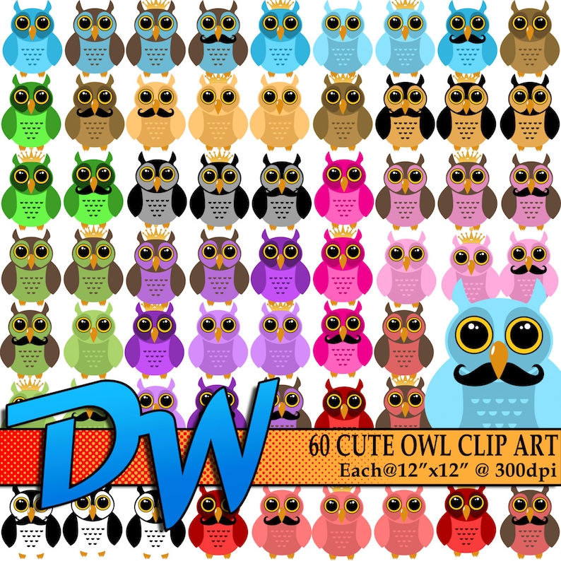 Cute Owl Clipart - Great Deal for 60 Different Character Variations ...