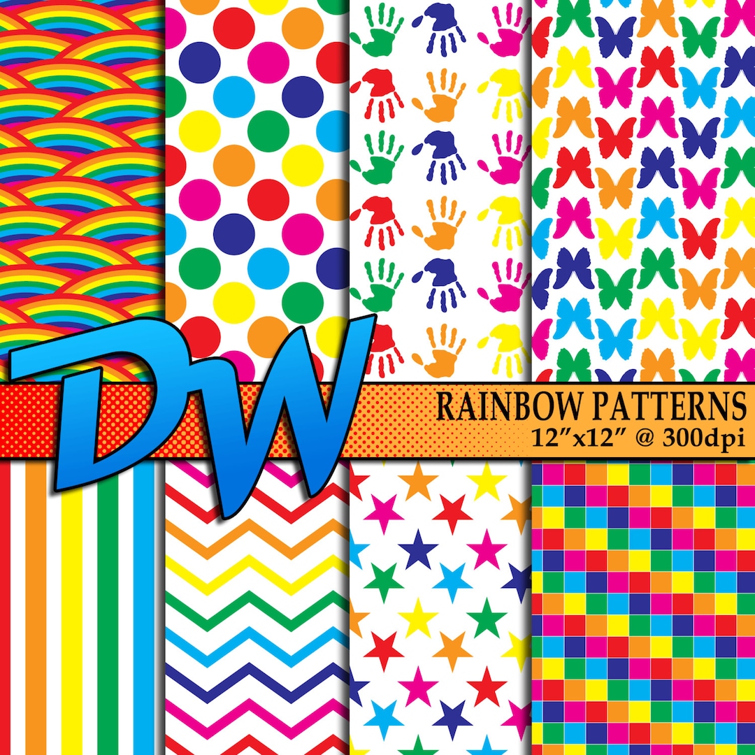 Rainbow Patterns - 8 Pack-chevron, Stars, Butterflies, Polka Dots ...
