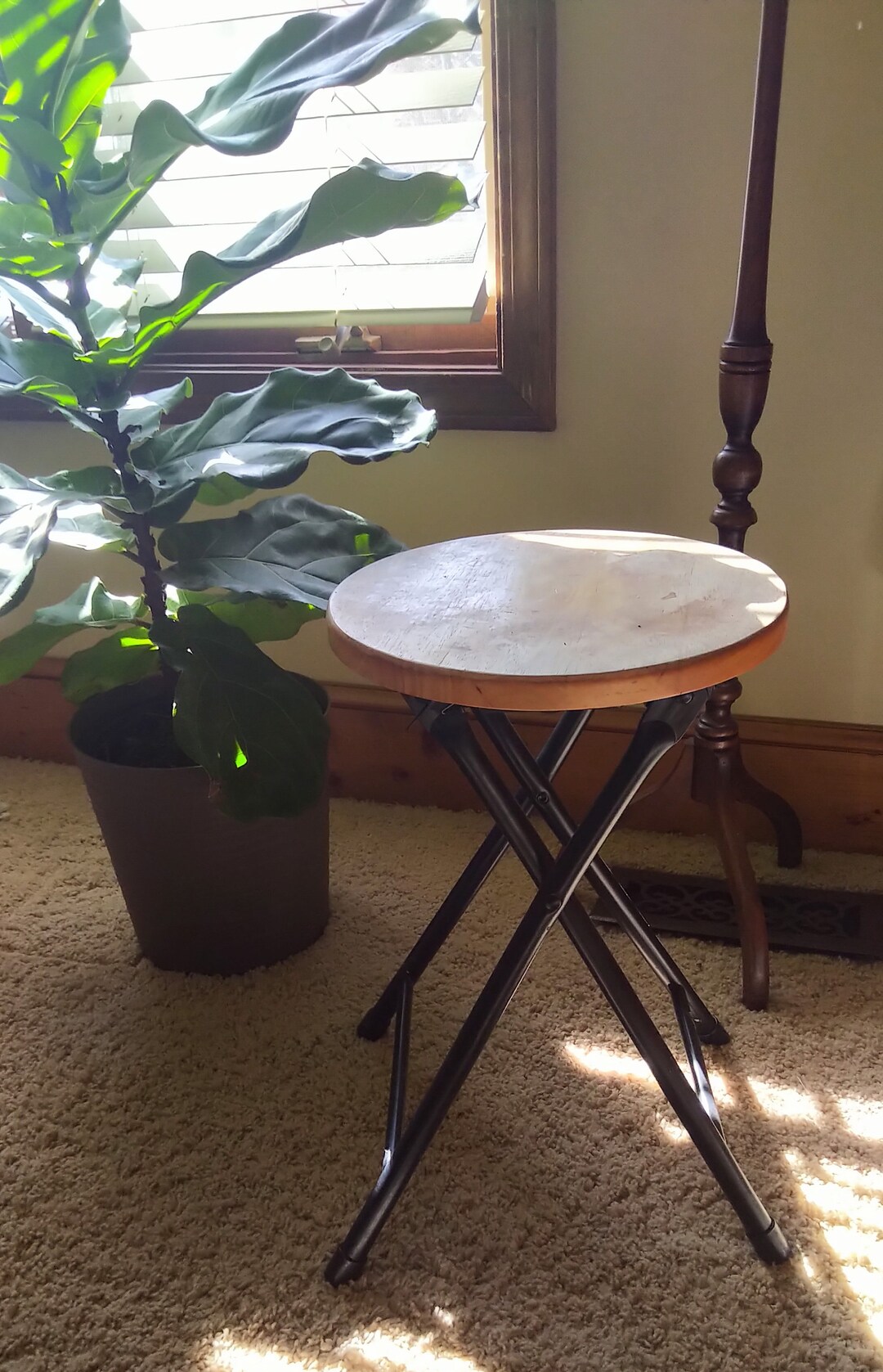 Wood Seat Metal Legs Plant Stand, Wood Seat Stool, Wood and Black Bench ...