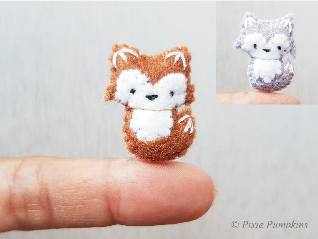 Miniature Felt Fox Tiny Brown Fox Felted Mini Grey Fox Plushie Handmade ...