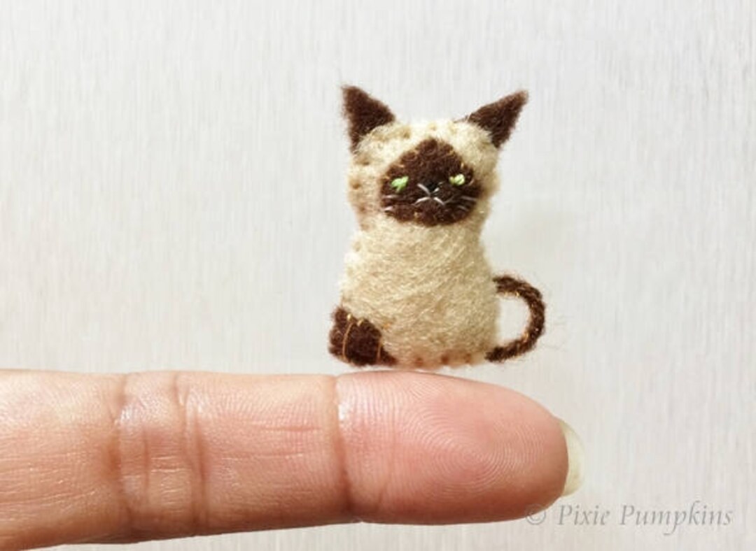 Tiny Felt Siamese Cat, Felt Animal Plushie, Miniature Felt, Felted ...