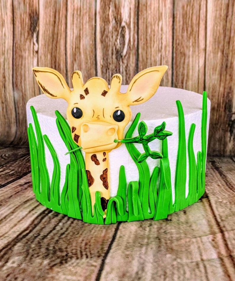 Fondant Giraffe Cake Topper Set With Grass - Etsy