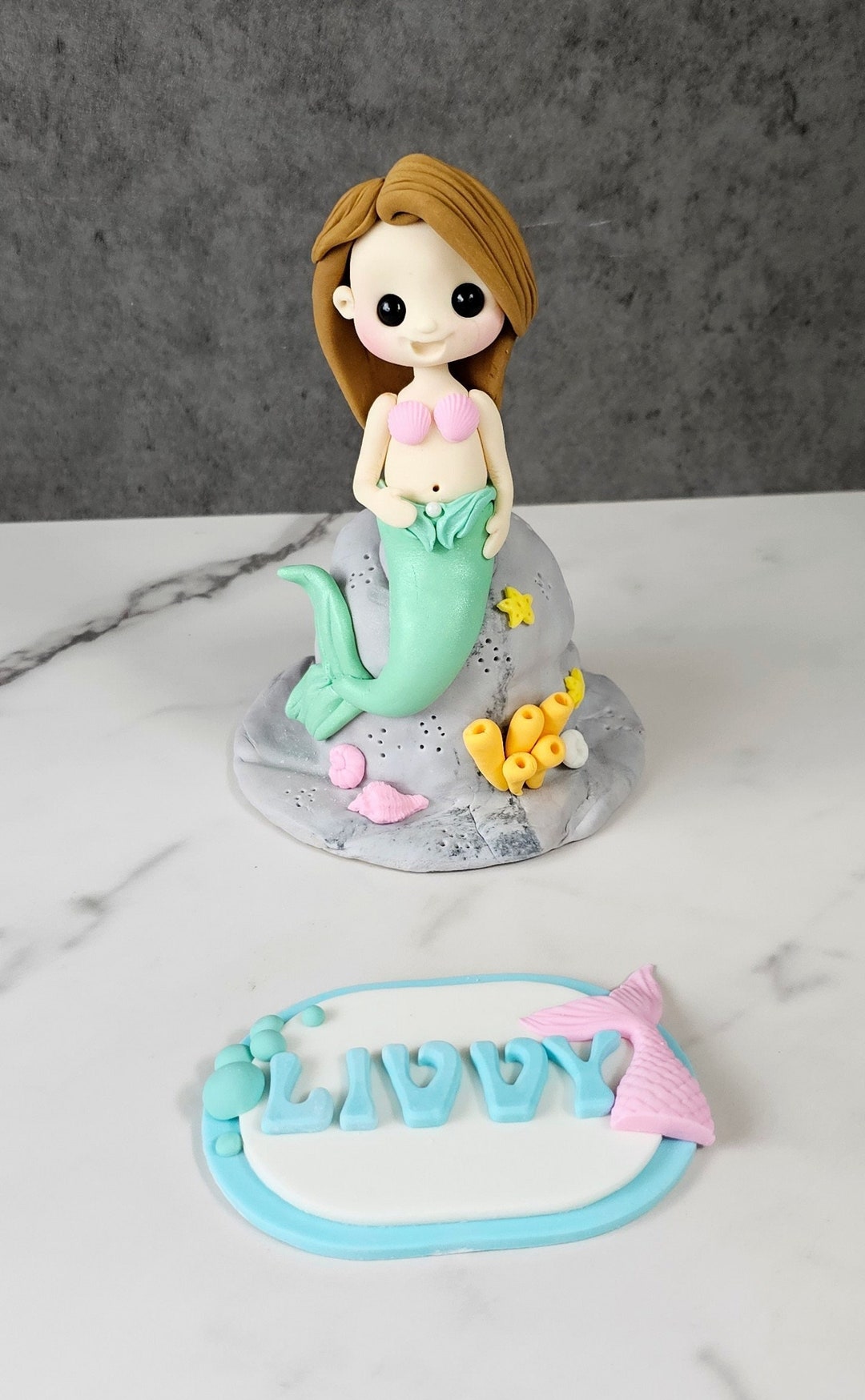 Cute Fondant Mermaid or Merman Cake Topper and Name Plaque - Etsy