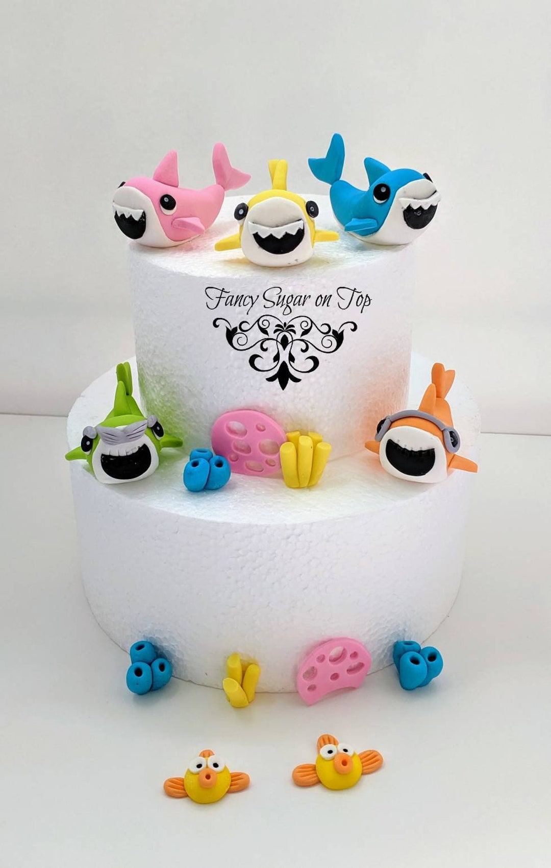 Fondant Baby Shark Inspired Cake Topper Set - Etsy