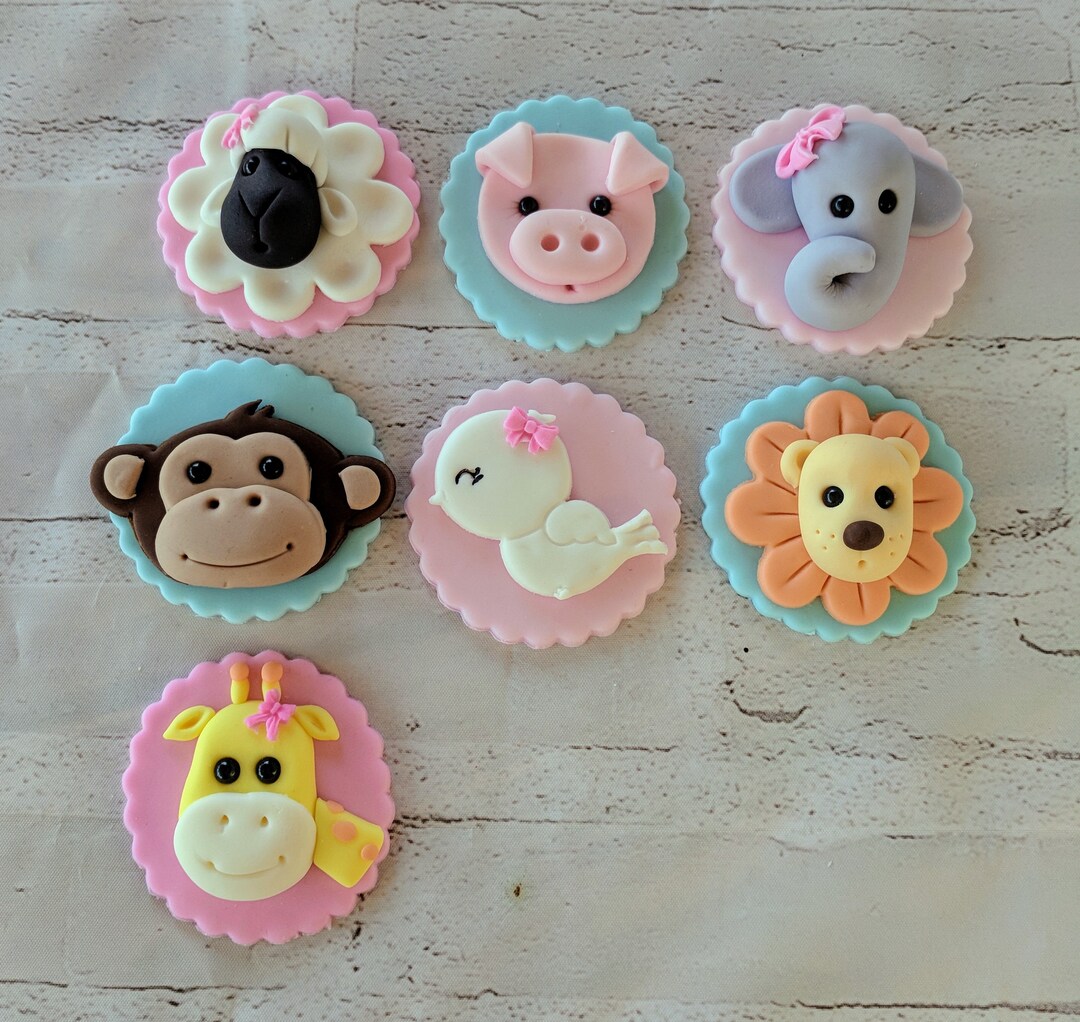 Fondant Edible Animal Cupcake Toppers, Sheep, Pig, Elephant, Monkey ...