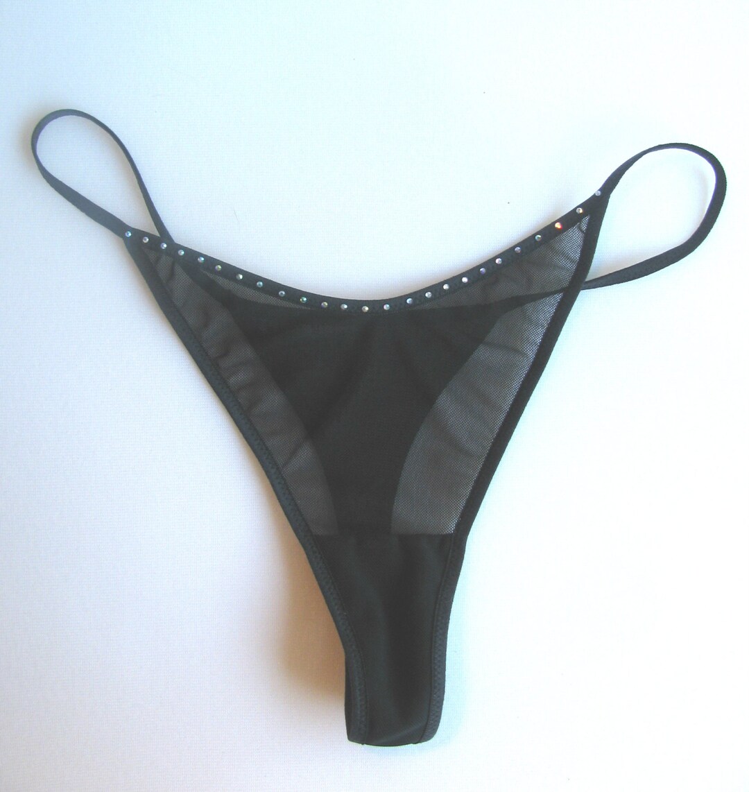 Black Mesh Thong Sexy String With Crystals - Etsy
