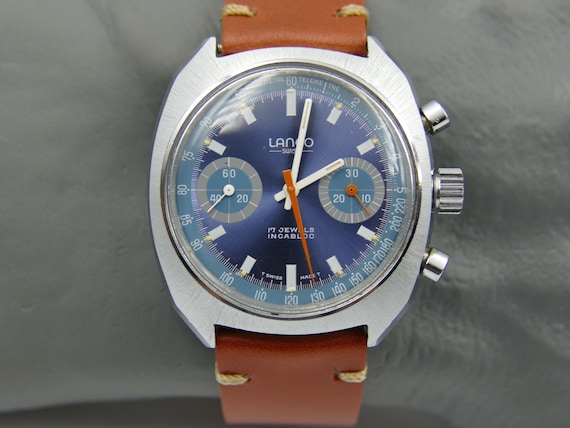 70's vintage watch mens Lanco chronograph valjoux 773… - Gem