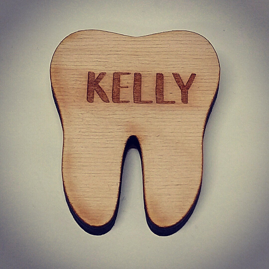 Wooden Tooth Style Name Tag - Badge - Etsy