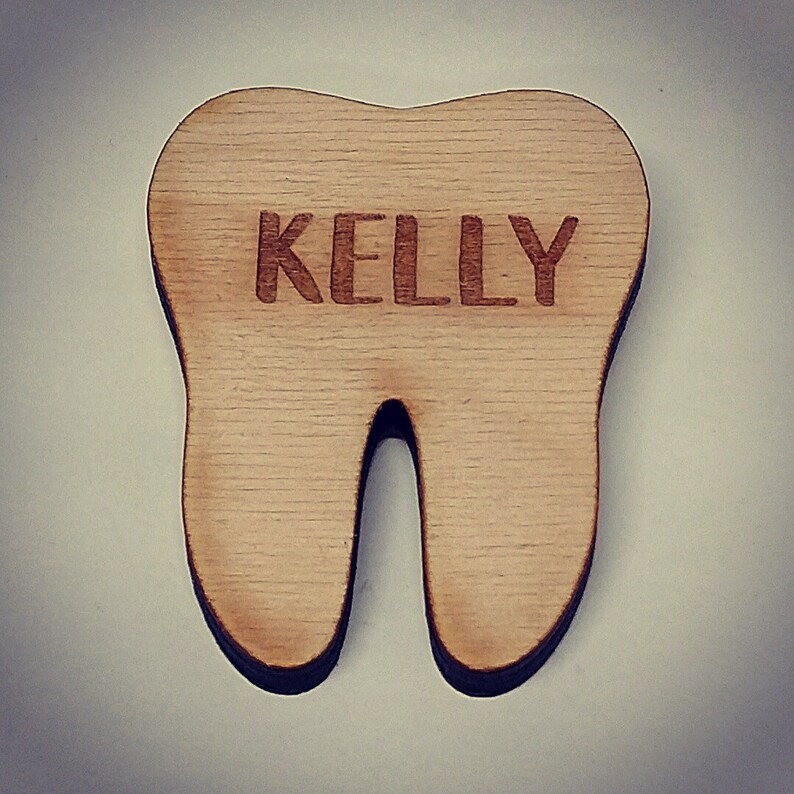 Wooden Tooth Style Name Tag Badge - Etsy