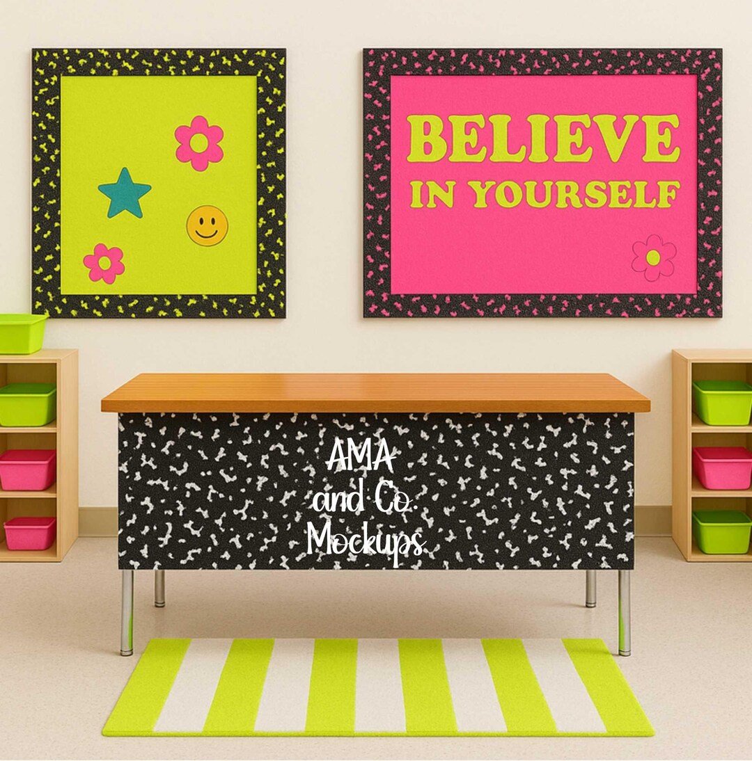 Black and White Classroom Teacher Desk Mockup, Class Background for ...