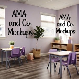 Classroom Mockup, Elementary School Class Lavendar Purple Wall, Frame ...