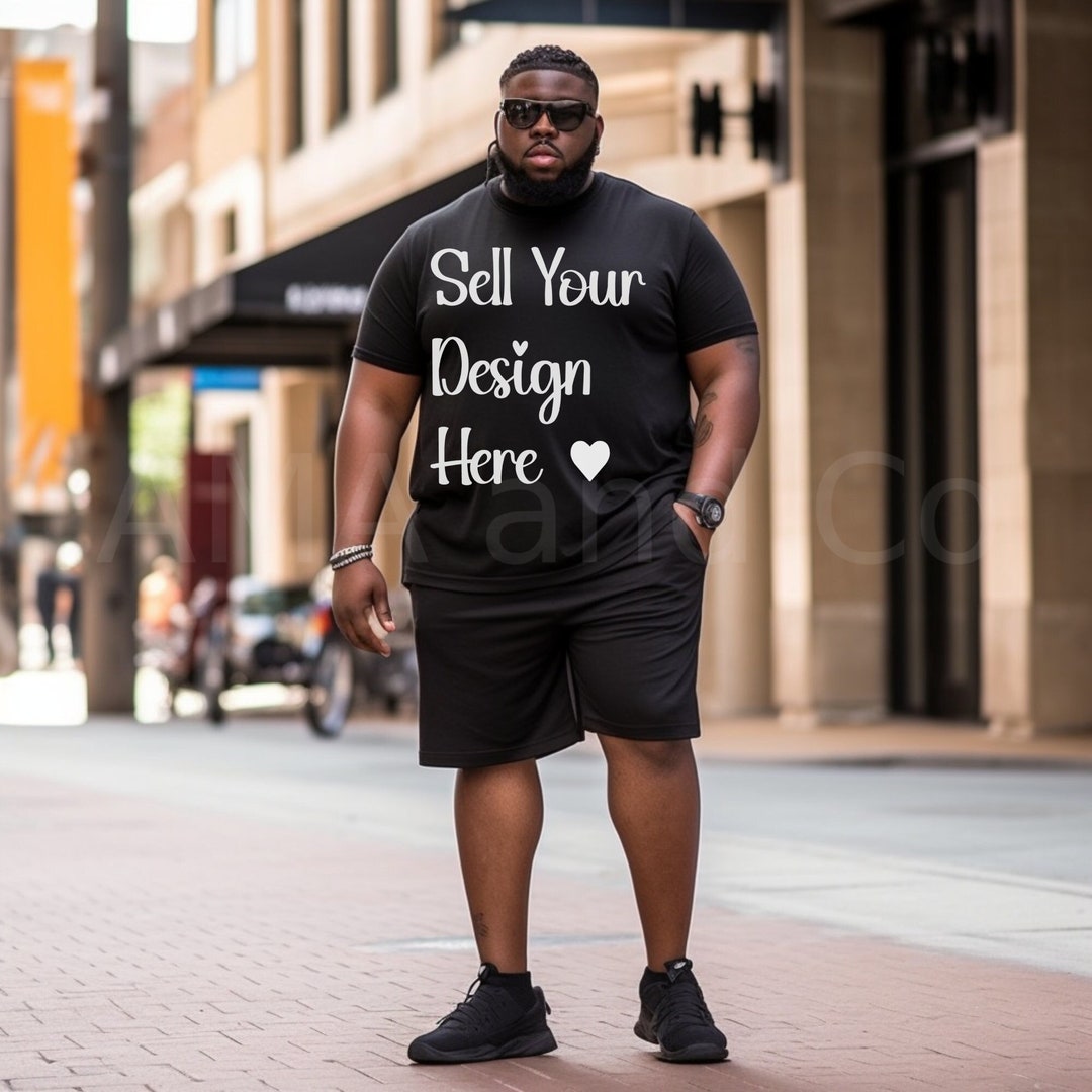 Black Male Mockup Model, Black Mens Plus Size Tshirt Mock Up, Summer ...