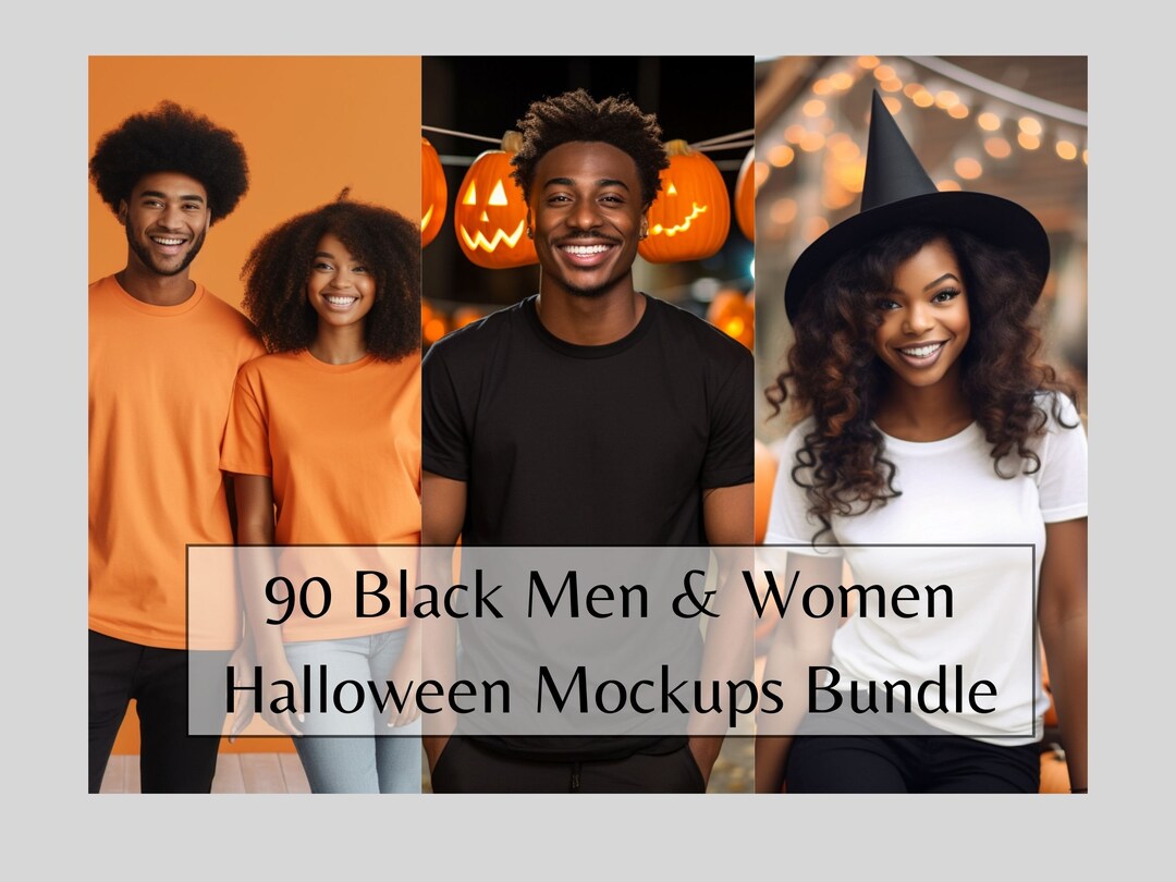 Black Men and Woman Halloween Mockup Bundle, African American Couples ...