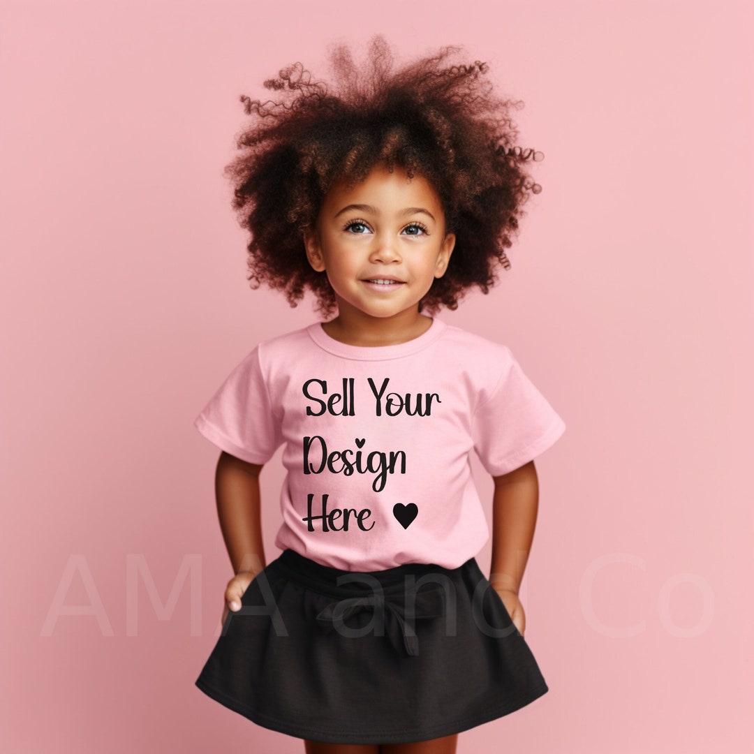 Black Baby Girl Mockup Toddler Pink Tshirt Mock Up, African American ...