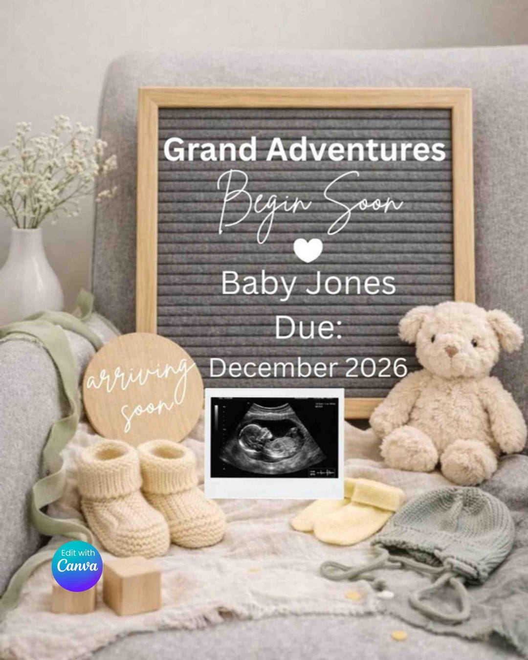 Gender Neutral Pregnancy Announcement Letter Board Style With Editable ...