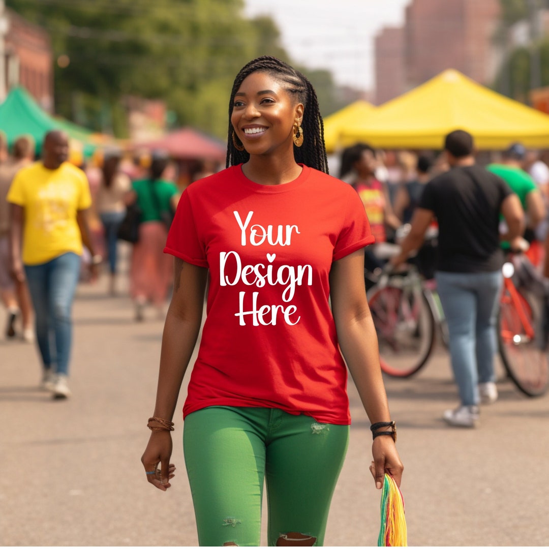 Juneteenth Mockup, Black Woman Red Tshirt Mock-up, Black Girl Model ...
