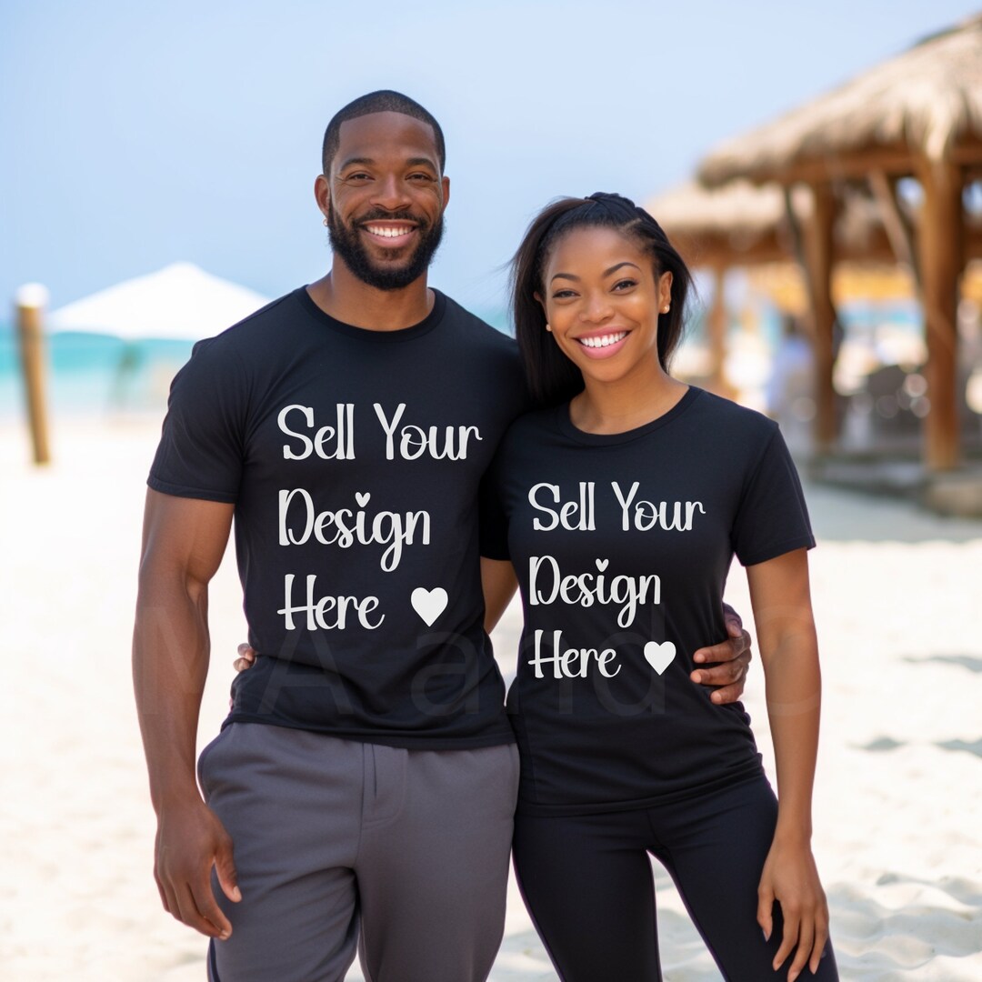 Black Couple Mockup, Black Tshirt Mockup, African American Couple T ...
